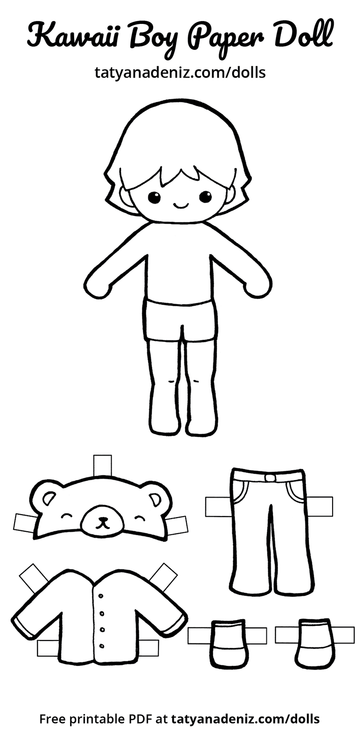 Free Printable Kawaii Paper Dolls Colouring Pages