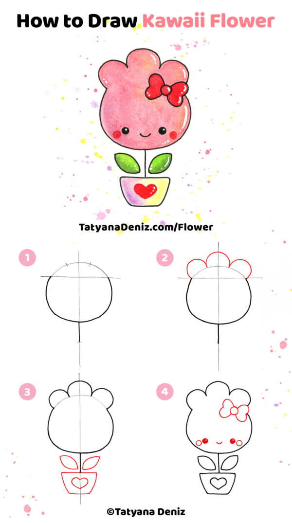 How to Draw Kawaii Flower for Valentine's Day: Easy Step-by-step Tutorial