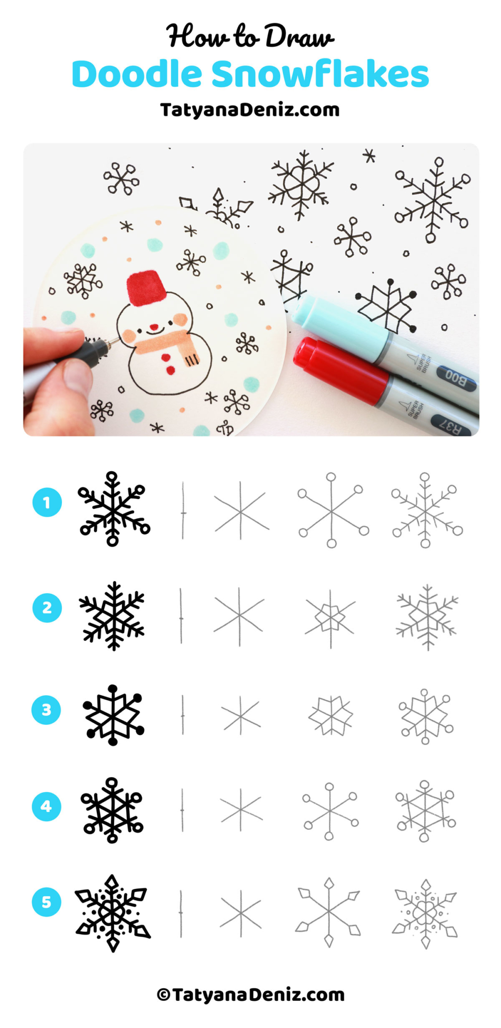 Easy Doodle Snowflakes Step-by-step Tutorial (with Video)