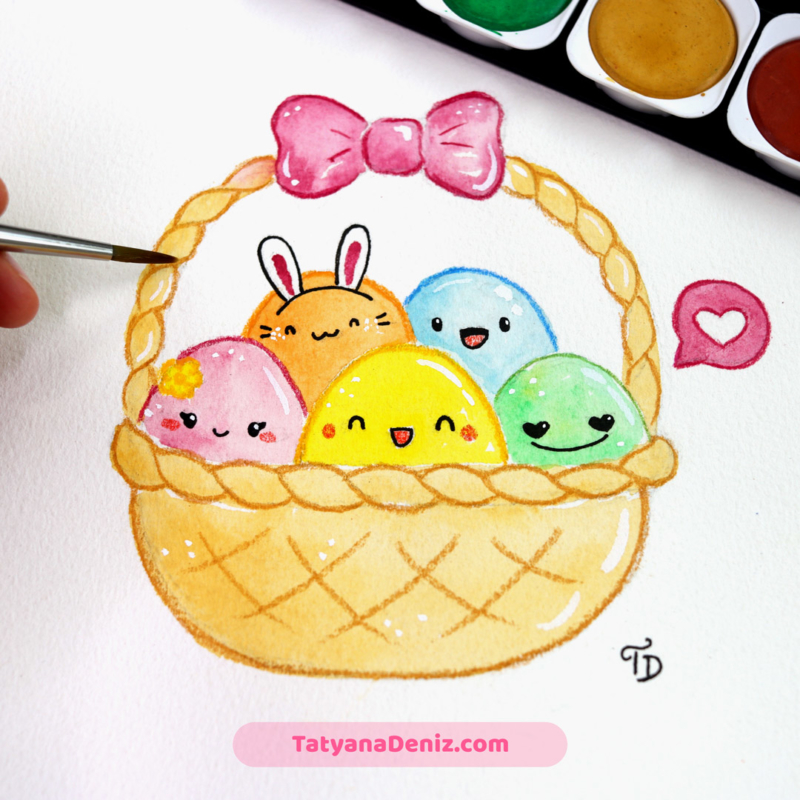 Cute Easter Basket Drawing Tutorial with VIDEO - Tatyana Deniz