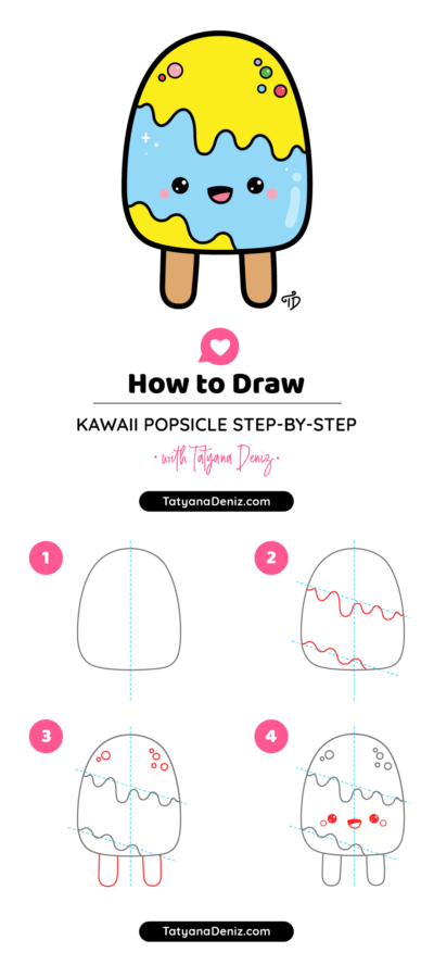 How to Draw Cute Cartoon Popsicle with a Face Step-by-step