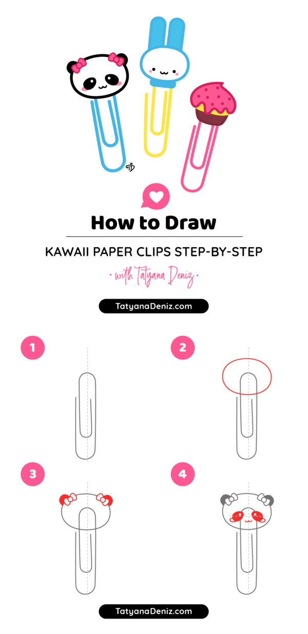 How to draw kawaii paper clips step-by-step with easy tutorial