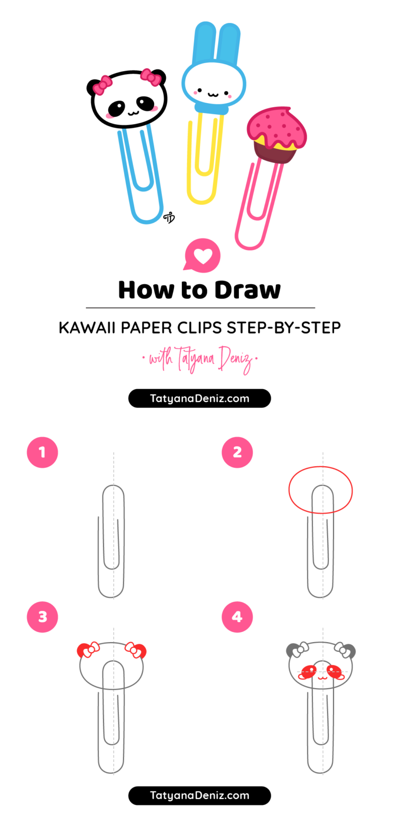 How to draw kawaii paper clips step-by-step with easy tutorial