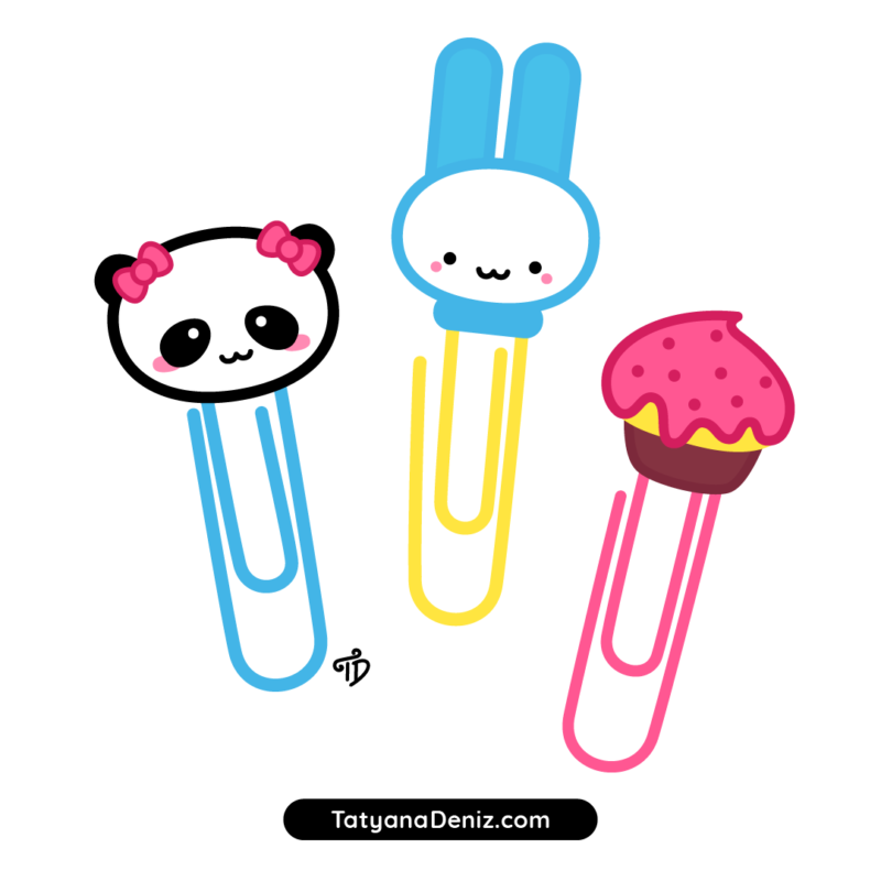 How to draw kawaii paper clips step-by-step with easy tutorial