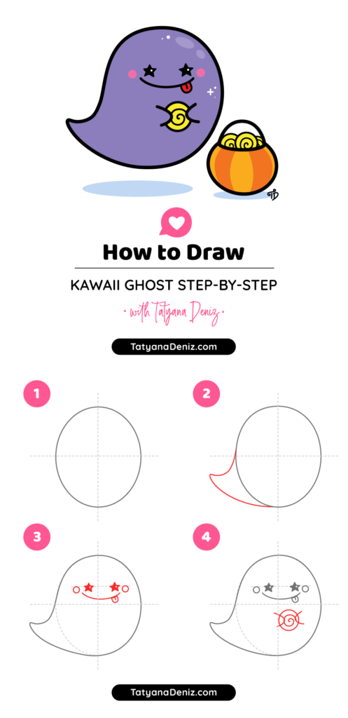How to draw a cute Halloween ghost drawing tutorial