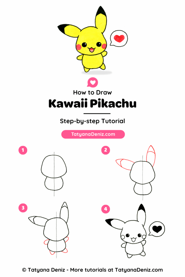 Step-by-Step How to Draw Kawaii Pikachu by Tatyana Deniz