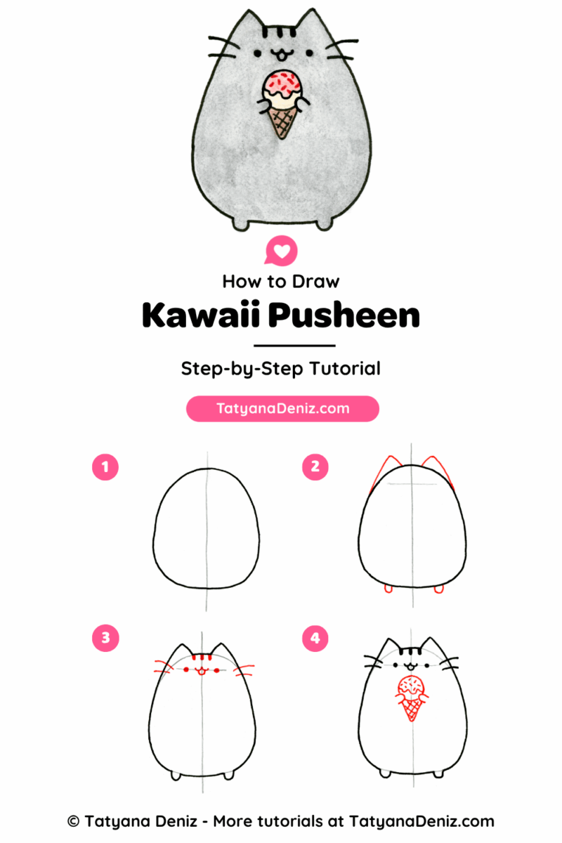 How to Draw Kawaii Pusheen with Step-by-Step Tutorial